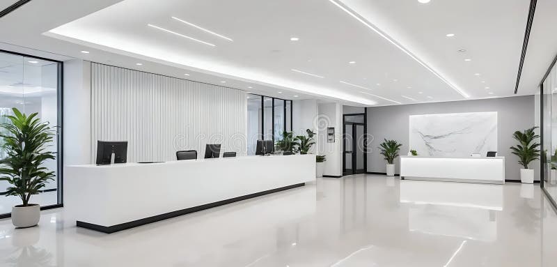 Modern Minimalist Office Reception: Clean Lines, Bright Lighting ...