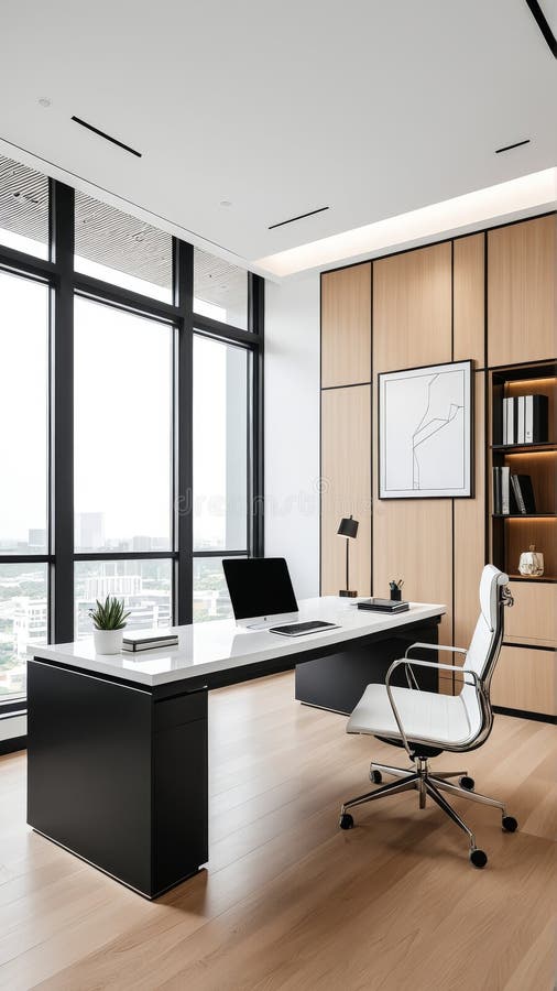 Modern Minimalist Office Space with Large Windows and Elegant Design ...