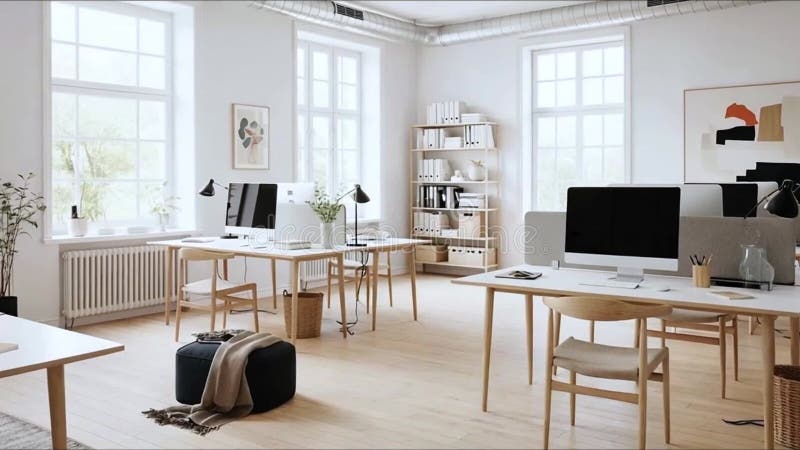 Modern Minimalist Office Workspace with Natural Light and Scandinavian ...