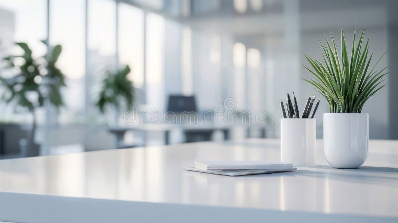 Modern Minimalist Office Workspace with Plants Stock Illustration ...