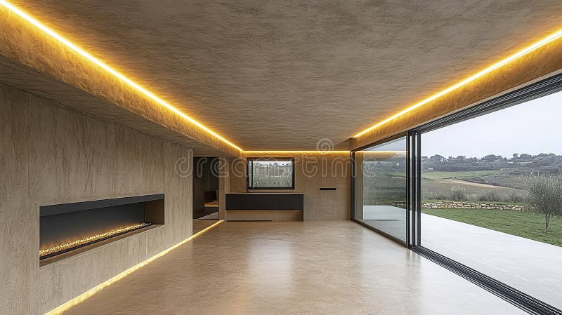 Modern Minimalist Open-plan Living Area with Expansive Views Stock ...