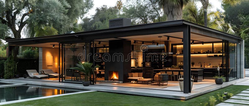 Modern Minimalist Outdoor Kitchen Pavilion by Pool. Concept Outdoor ...