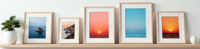Modern Minimalist Photo Frames in a Row on a Shelf, Shelf, Frames Stock ...