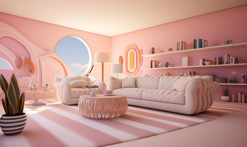 Modern Minimalist Pink House Interior, Ai Generative Stock Illustration ...