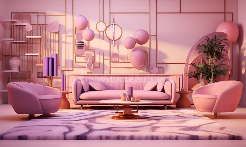 Modern Minimalist Pink House Interior, Ai Generative Stock Illustration ...