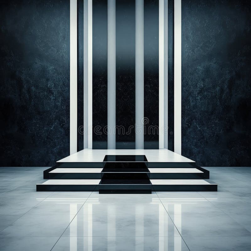 Minimalist Black and White Platform with Marble Floor. Stock ...