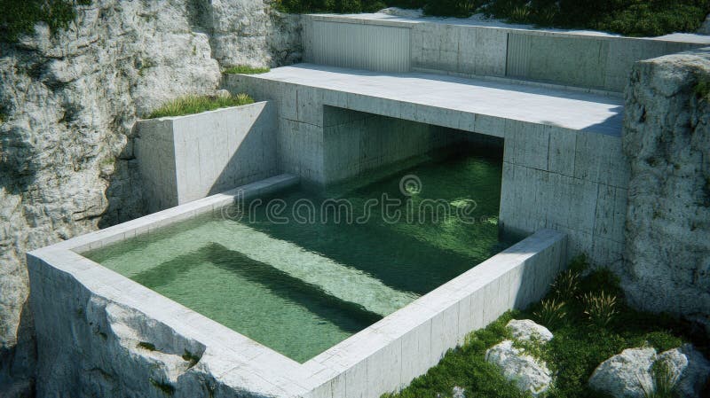 Modern Minimalist Pool Design in Natural Rock Setting with Clear Water ...