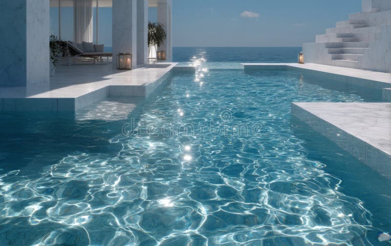 Modern Minimalist Pool Design with Ocean View Stock Illustration ...