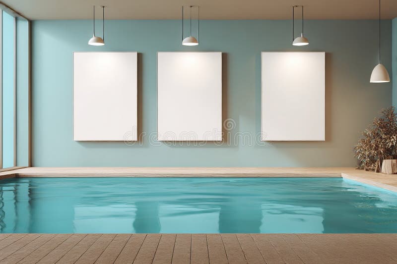 Modern Minimalist Pool Interior Design with Empty Frames with Clean ...