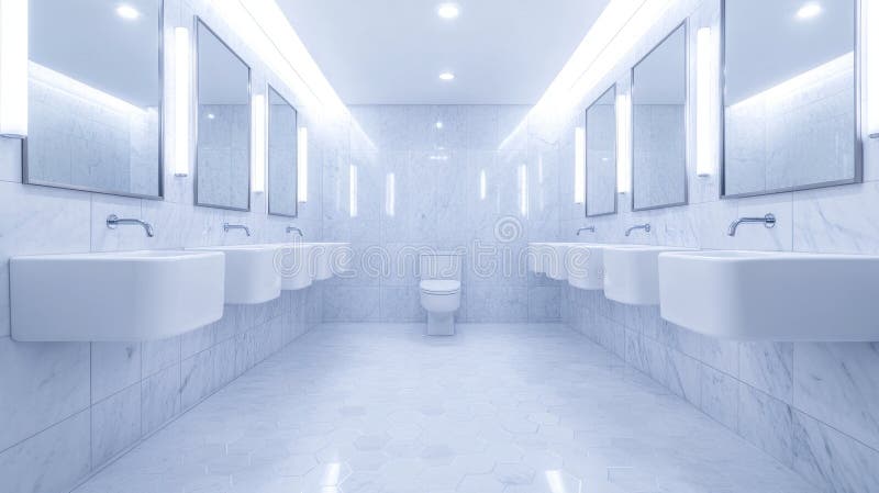 Modern Minimalist Public Restroom with Bright Lighting and Marble ...
