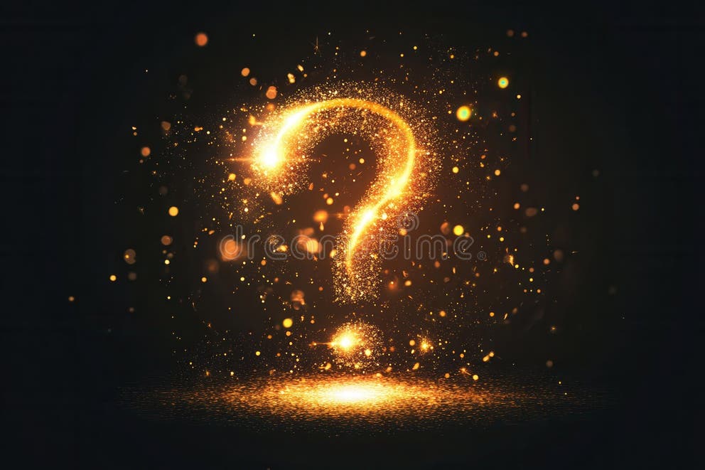 Modern Minimalist Question Mark Design with Glowing Bursts Creating an ...