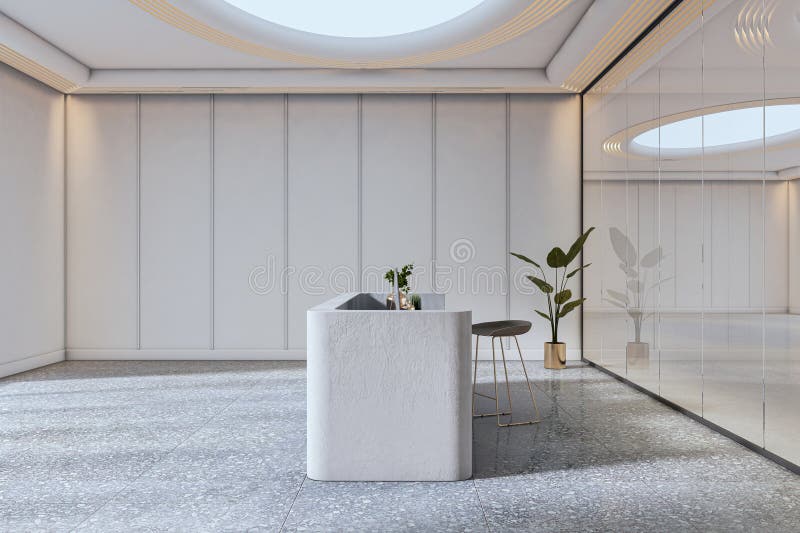 Modern Minimalist Reception Counter in Bright Office Interior with ...