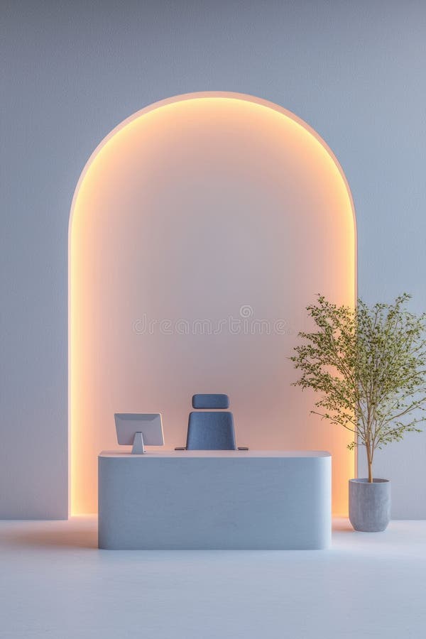 Minimalist Reception Area with Clean Signage and Seating. Stock Image ...