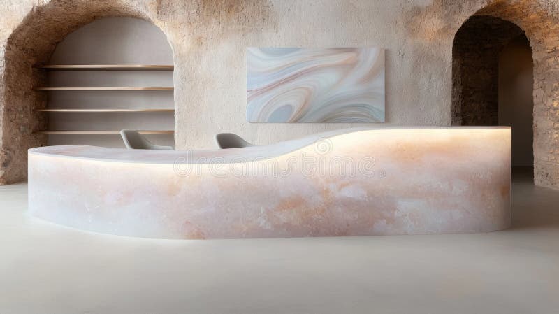 Modern Minimalist Reception Desk in Stone Interior Stock Illustration ...
