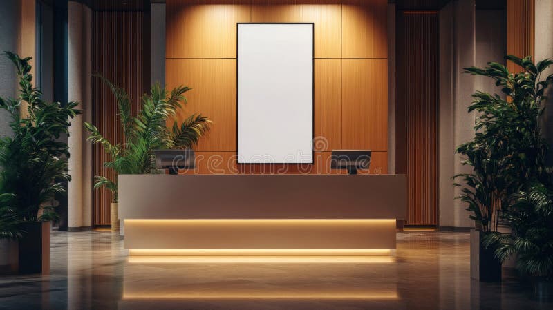Modern Minimalist Reception Desk with Warm Lighting Stock Illustration ...