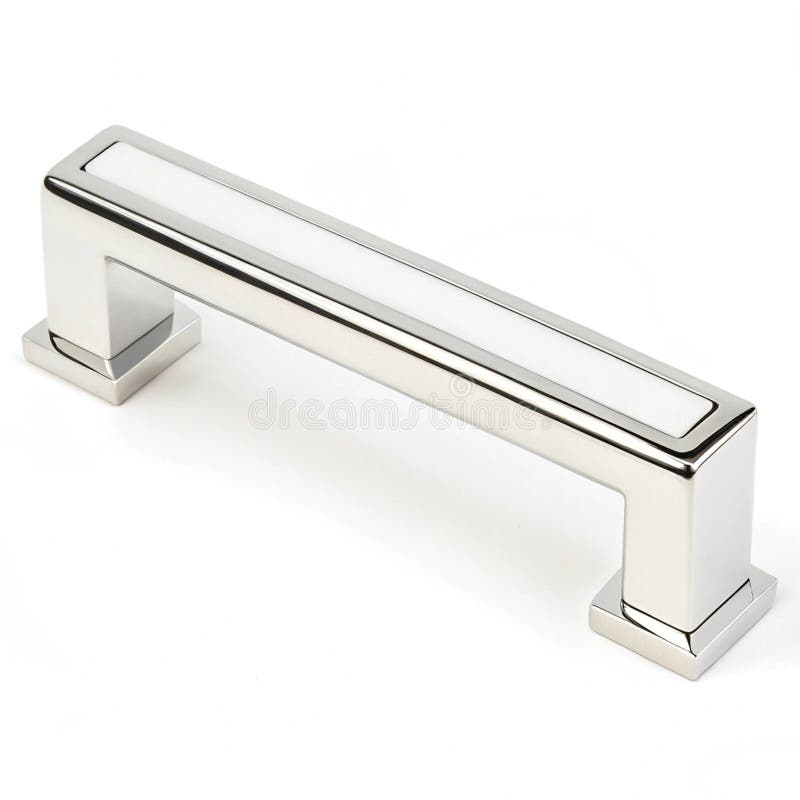 Modern Minimalist Rectangular Drawer Pull in Chrome and White Stock ...
