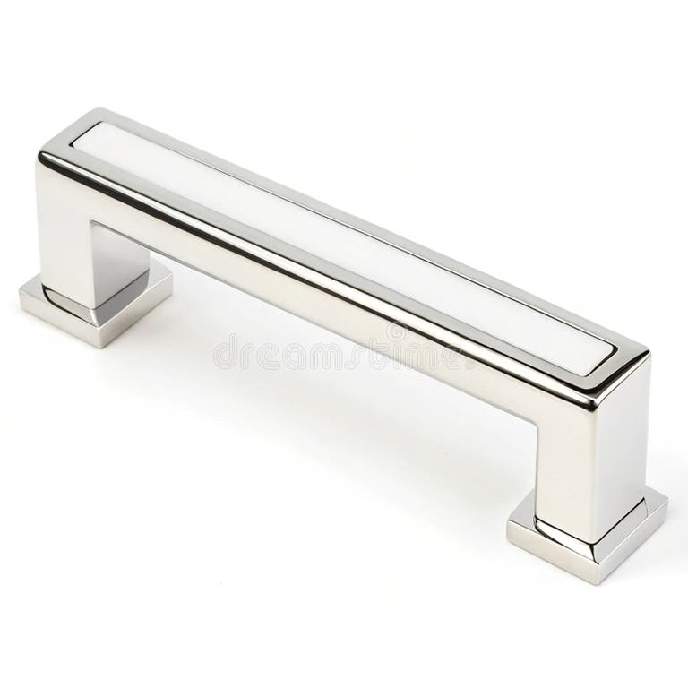 Modern Minimalist Rectangular Drawer Pull in Chrome and White Stock ...