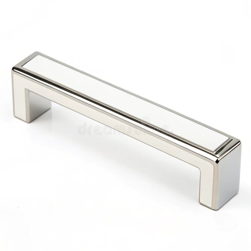 Modern Minimalist Rectangular Drawer Pull in Chrome and White Stock ...