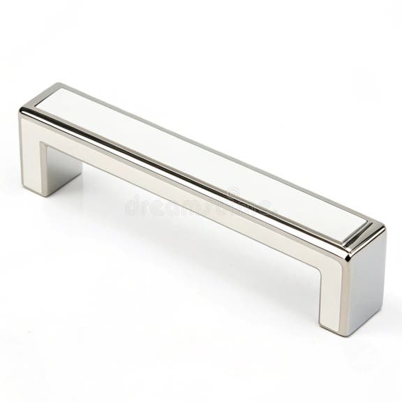 Modern Minimalist Rectangular Drawer Pull in Chrome and White Stock ...