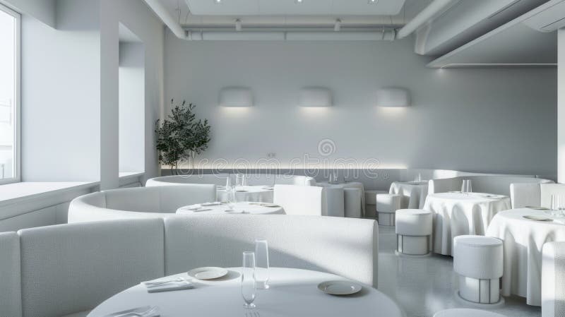 Modern Minimalist Restaurant Interior Stock Illustration - Illustration ...