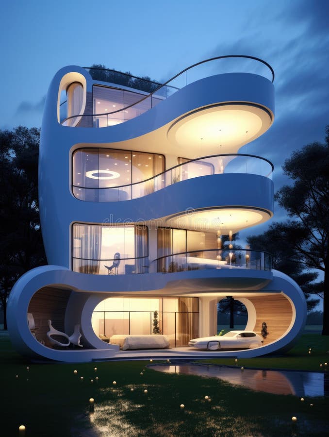 Modern Minimalist Round and Curved Shaped Luxury House Stock ...