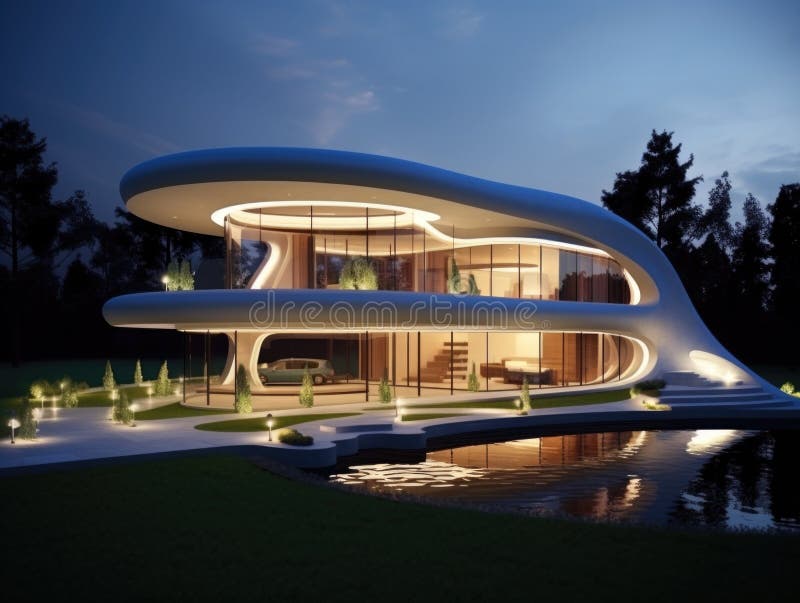 Modern Minimalist Round and Curved Shaped Luxury House Stock ...