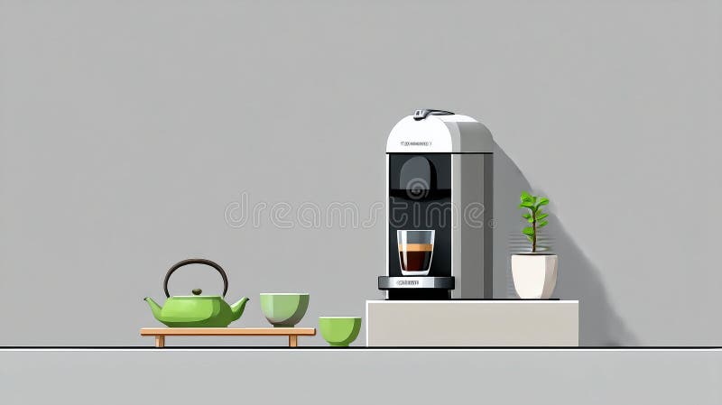 Modern Minimalist Scene Featuring a Coffee Machine with a Freshly ...