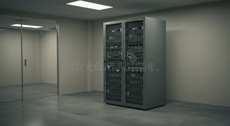 Modern Minimalist Server Room with Data Racks and Glass Partition Wall ...
