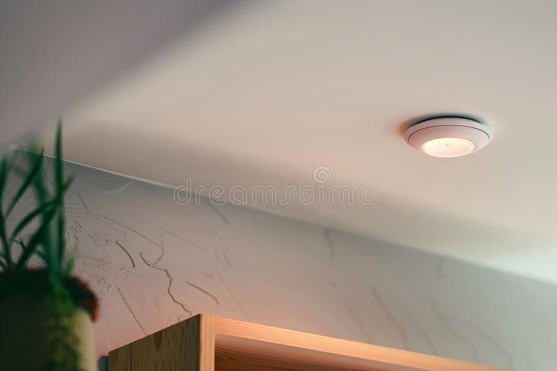 Modern Minimalist Smoke Detector on Ceiling in Contemporary Interior ...