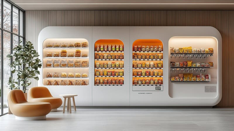 Modern Minimalist Snack Vending Machine Wall in a Bright, Airy Room ...