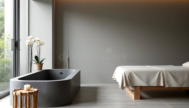 Modern Minimalist Spa Interior with Freestanding Bathtub and Massage ...