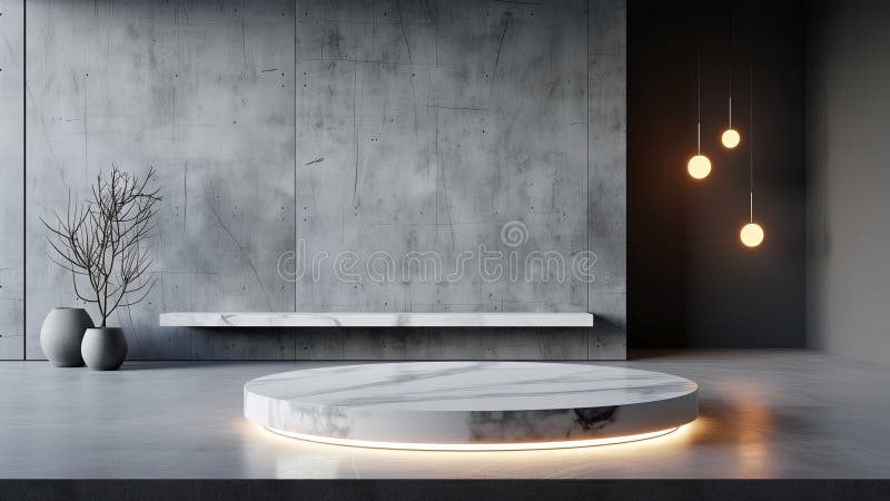 Modern Minimalist Space with Illuminated Marble Platform Stock ...