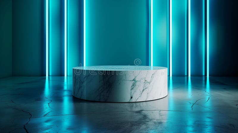 Modern Minimalist Space with Illuminated Marble Platform Stock ...