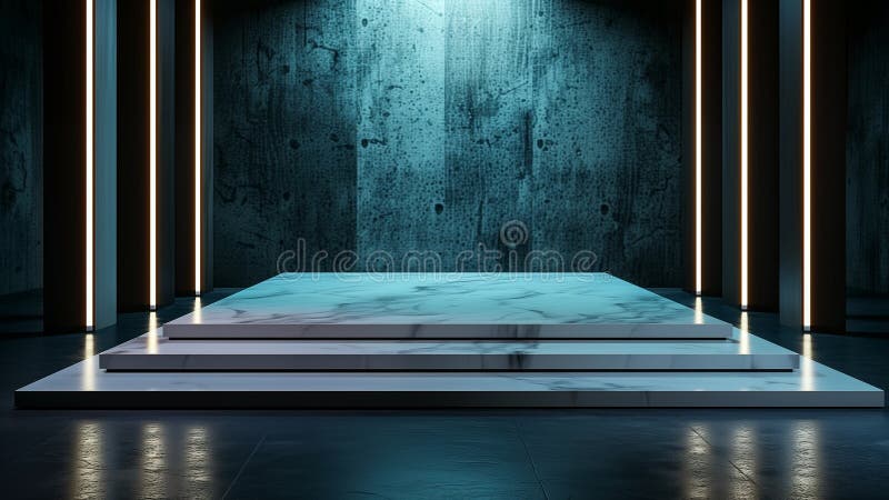 Modern Minimalist Space with Illuminated Marble Platform Stock ...