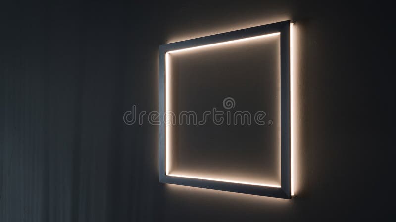 Modern Minimalist Square LED Light Frame on Dark Wall with Soft Glowing ...