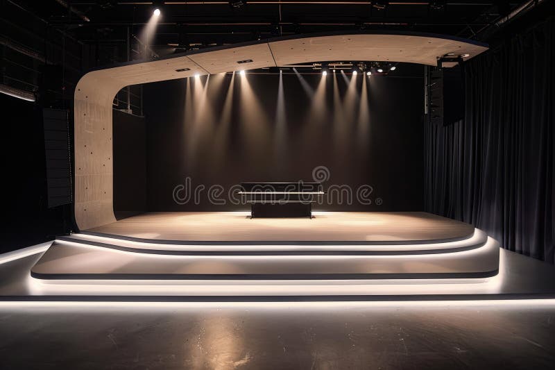 Modern Minimalist Stage with Dramatic Lighting in a Dark Studio Setting ...