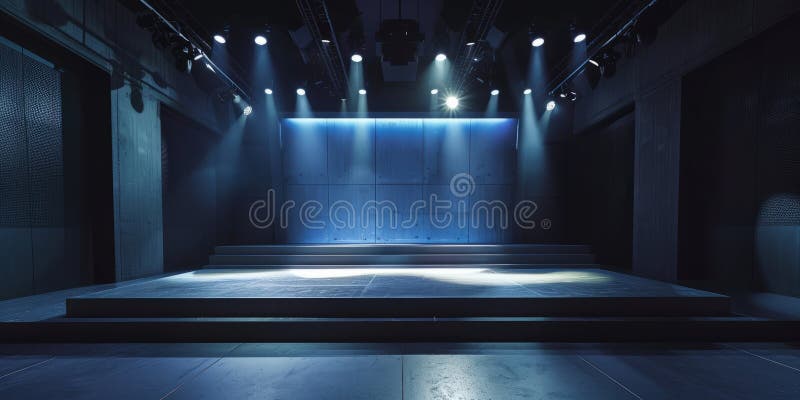 Modern Minimalist Stage with Dramatic Lighting in a Dark Theater ...