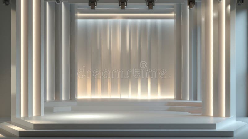 Modern Minimalist Stage with Elegant Lighting and White Columns Stock ...