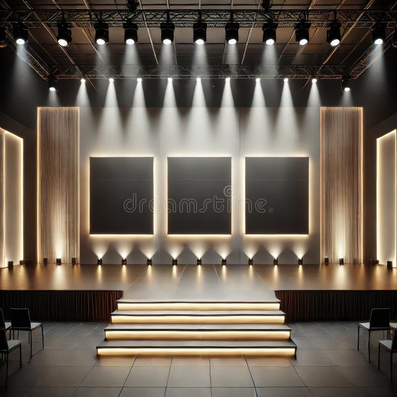 Modern Exhibition Stage with Recessed Lighting Stock Illustration ...