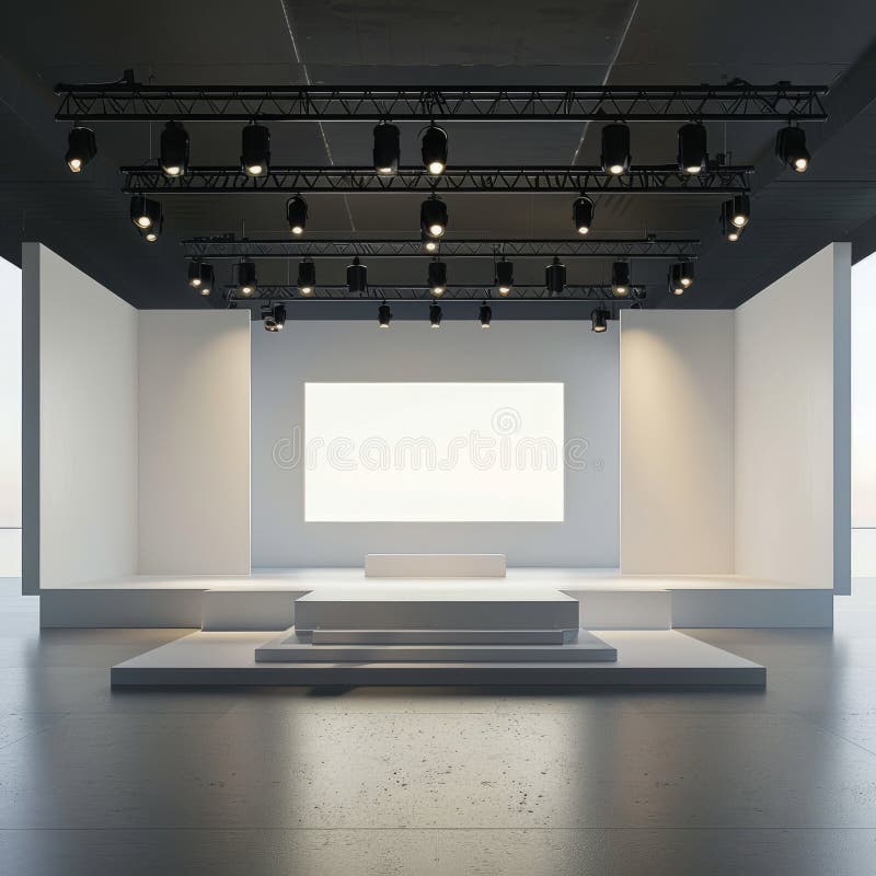 Modern Minimalist Stage Setup with Lighting and Large Screen for Events ...