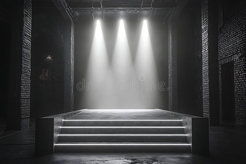 Modern Minimalist Stage with Steps, Dramatic Lighting in Dark Brick ...