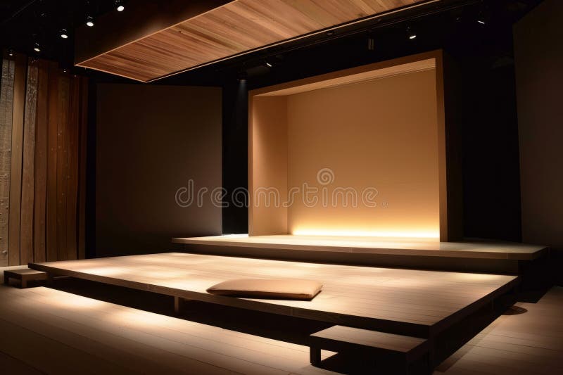Modern Minimalist Stage with Wooden Elements and Soft Lighting Stock ...