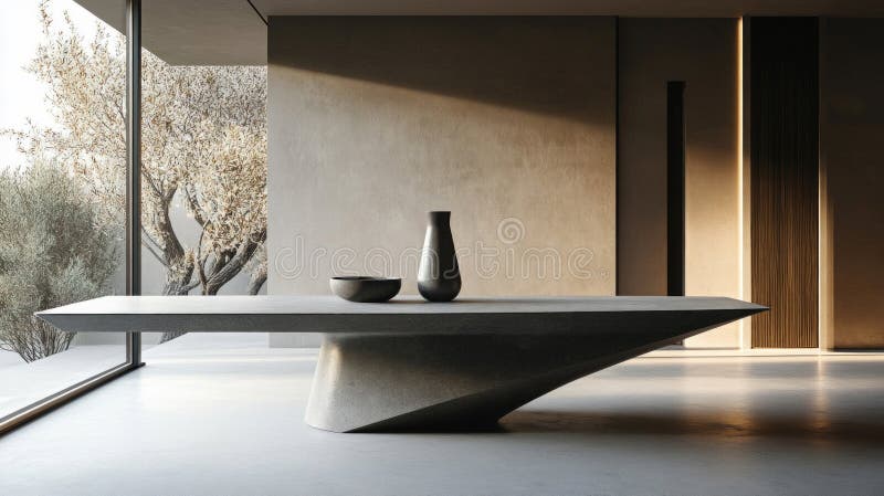 Modern Minimalist Stone Table in Contemporary Living Room Stock ...