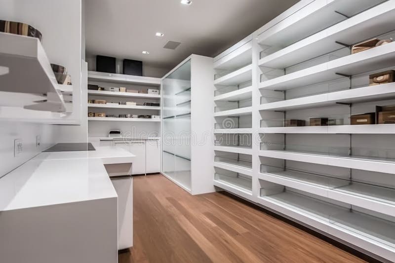 A Modern and Minimalist Storage Room, with Sleek Shelves and Hidden ...