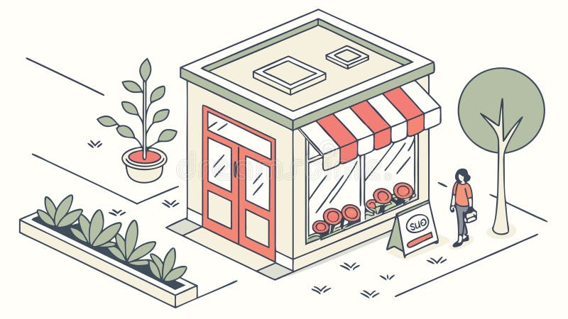 A Modern, Minimalist Storefront with Large Windows in Isometric View ...