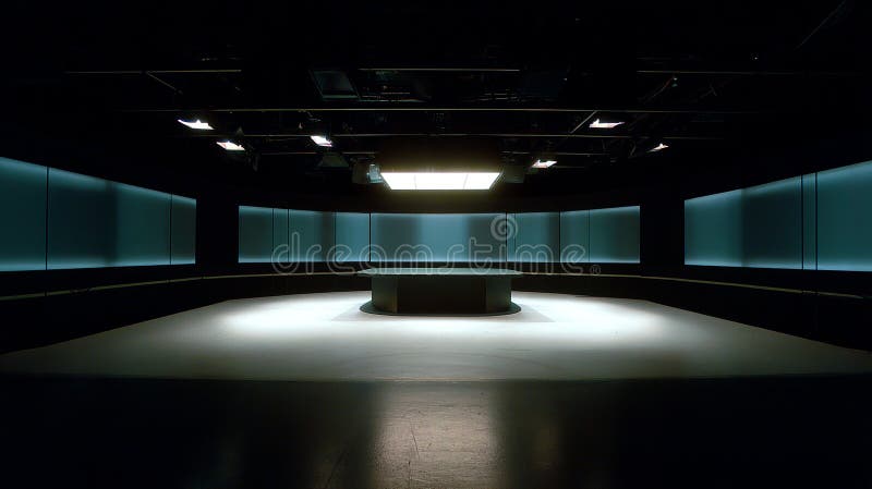 A Modern, Minimalist Studio Space with Ambient Lighting and a Central ...