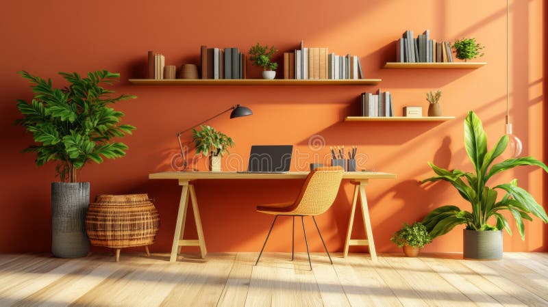 A Modern, Minimalist Study Room in a Home Equipped with Computers, a ...