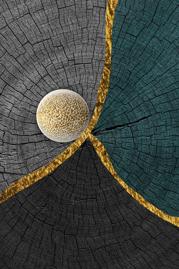 Abstract Golden Line Tree Ring Texture Art Circle Pattern, Black Wood ...