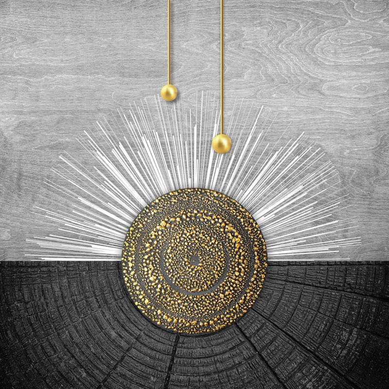 Abstract Golden Line Tree Ring Texture Art Circle Pattern, Black Wood ...