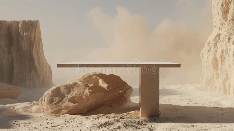 Modern Minimalist Table Platform in Rocky Deserted Environment, Ai ...